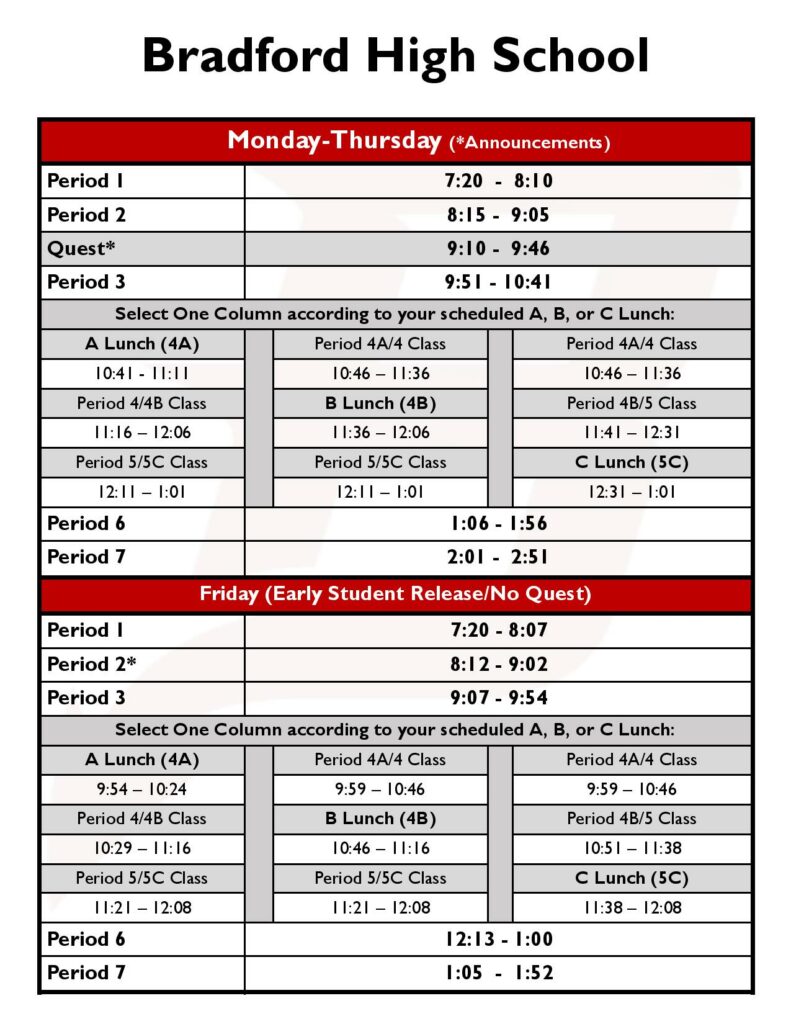 Hours – Bradford High School