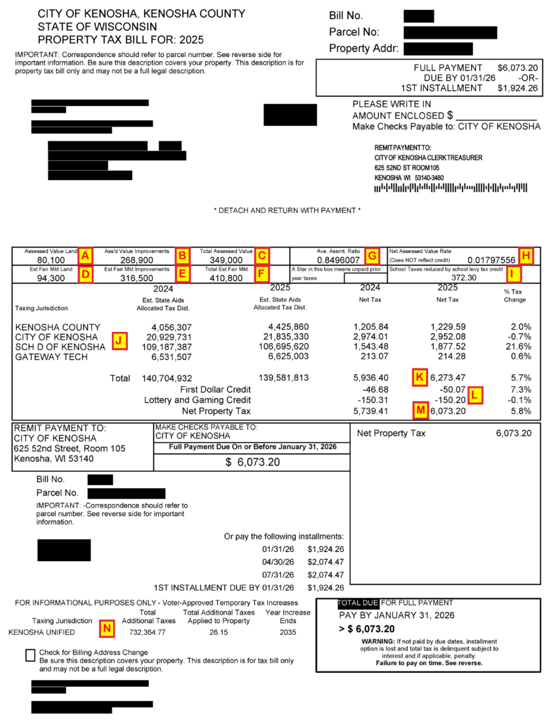 Property Tax Bill Examples – City of Kenosha – Kenosha Unified School ...